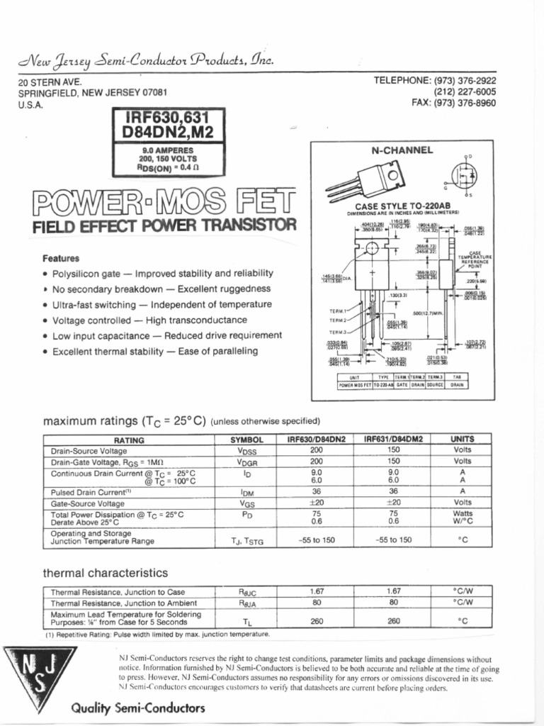 IRF630 | PDF | Field Effect Transistor | Electrical Engineering