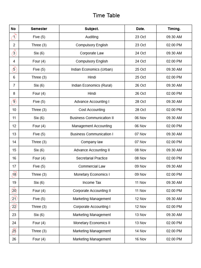 Revised Timetable | PDF