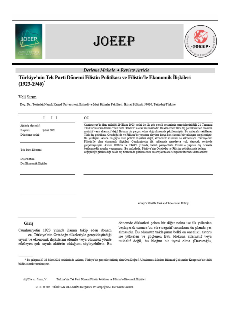 T Rkiye Nin Tek Parti D Nemi Filistin Politikas Ve Filistin Le Ekonomik ...