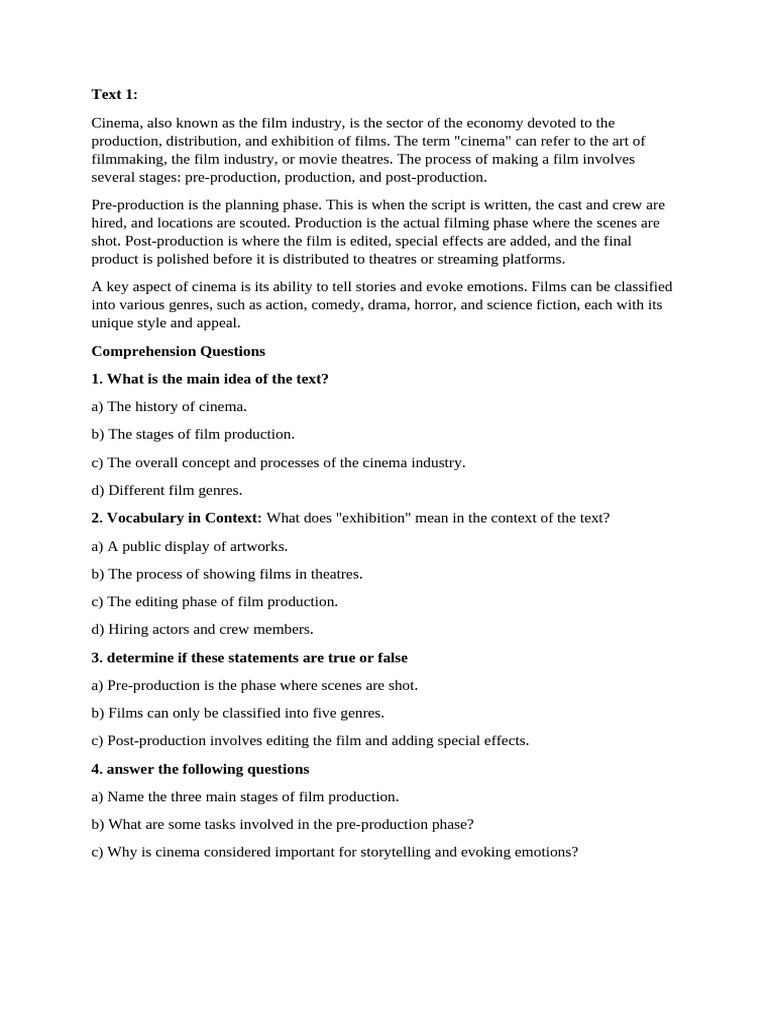 Reading Comprehension Cinema | PDF | Filmmaking | Idea