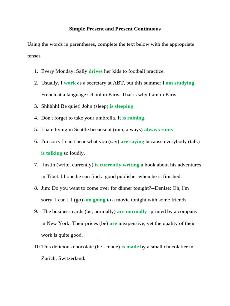 Correction Ex 1 Simple Present & Present Continuous | PDF