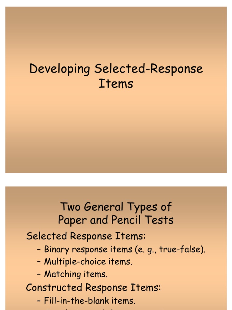 Selected and Constructed Response Items | PDF | Multiple Choice ...