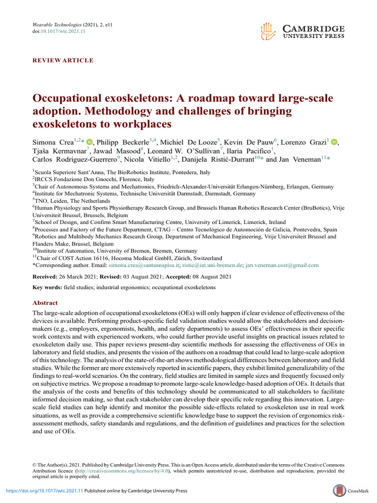 Occupational Exoskeletons A Roadmap Toward Large Scale Adoption ...