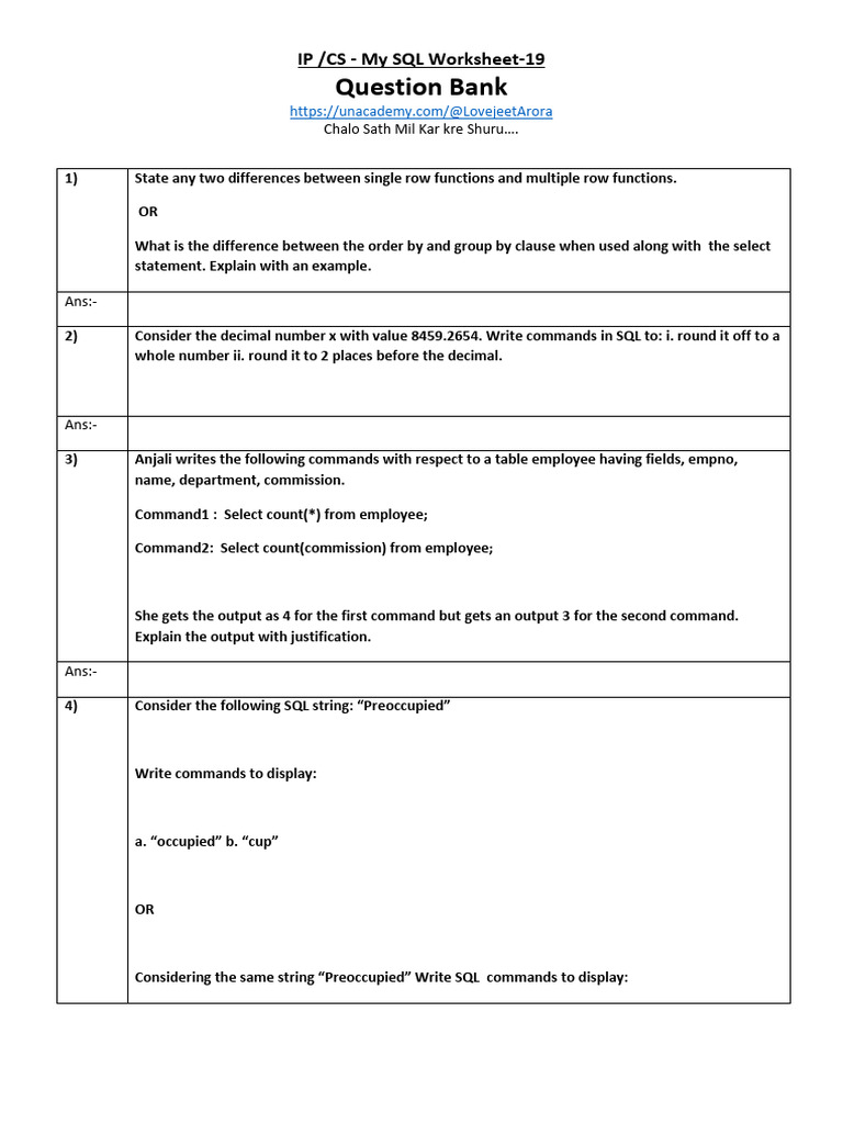 Worksheet 19 Qs | PDF | String (Computer Science) | Sql