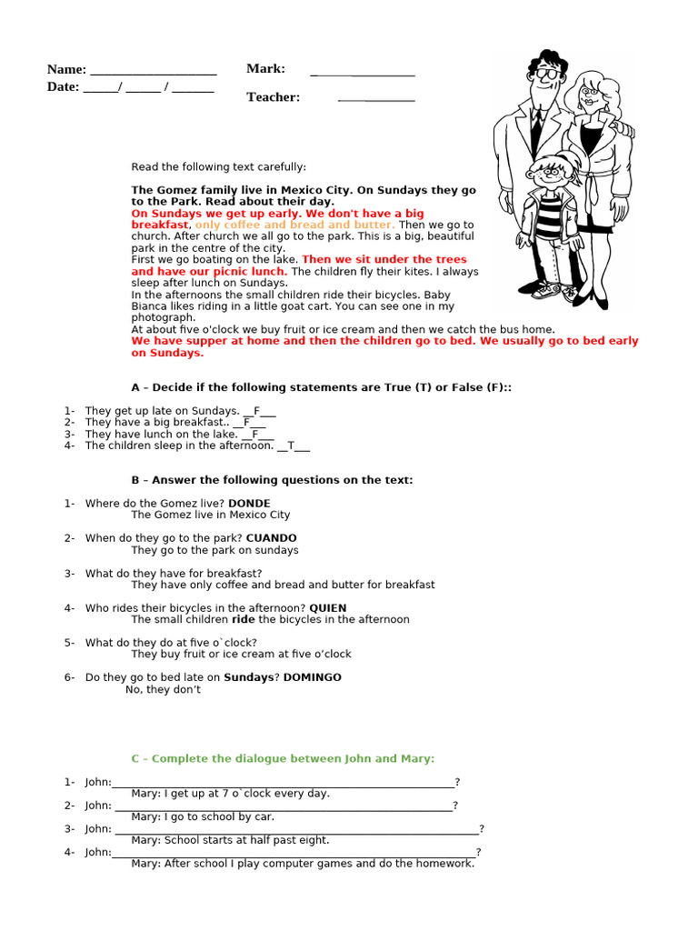 Test Daily Routines - Lautaro | PDF | Lunch | Language Mechanics