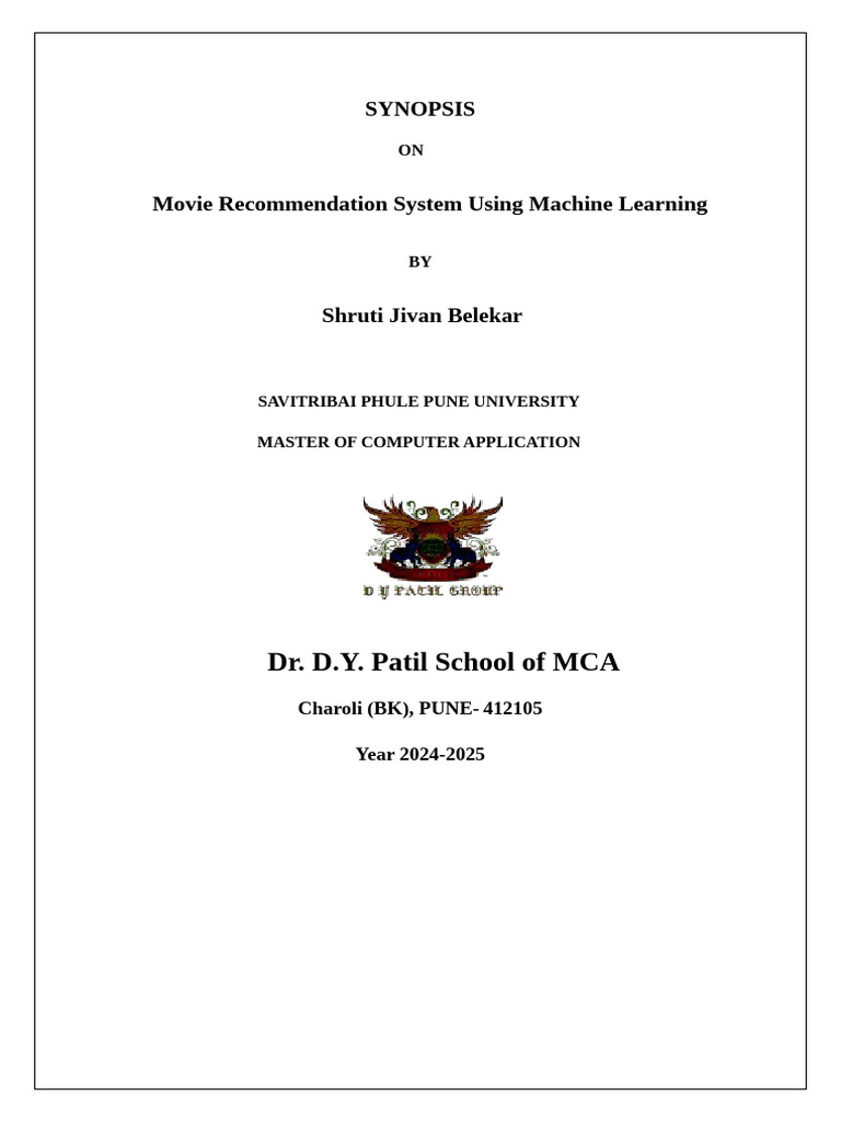 SYNOPSIS Format of Mini Project1 | PDF | System | Systems Engineering