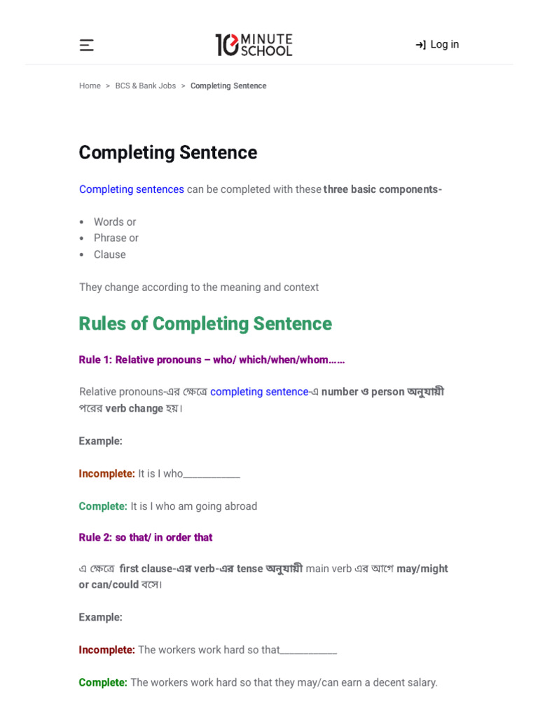 Completing Sentence - All 14 Rules & Examples | PDF