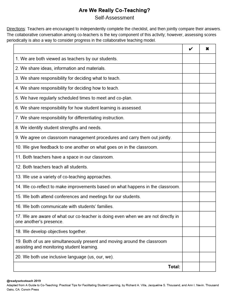 Are We Really Co-Teaching?: Self-Assessment | PDF