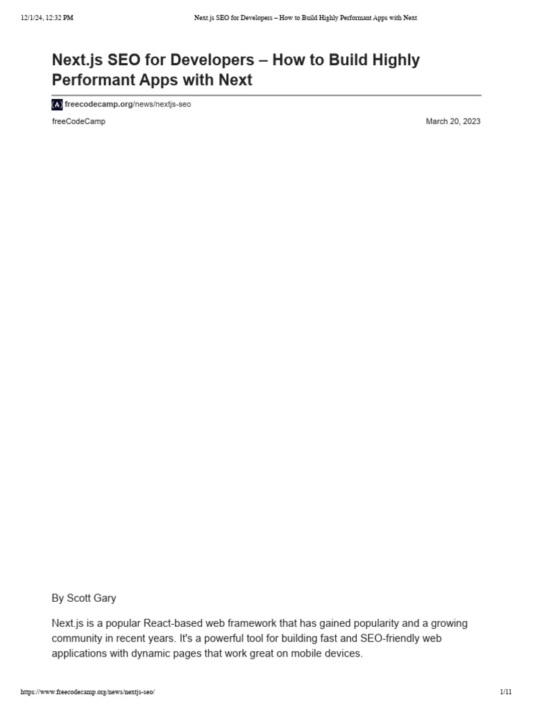 Next - Js SEO For Developers - How To Build Highly Performant Apps With Next | PDF | Search ...