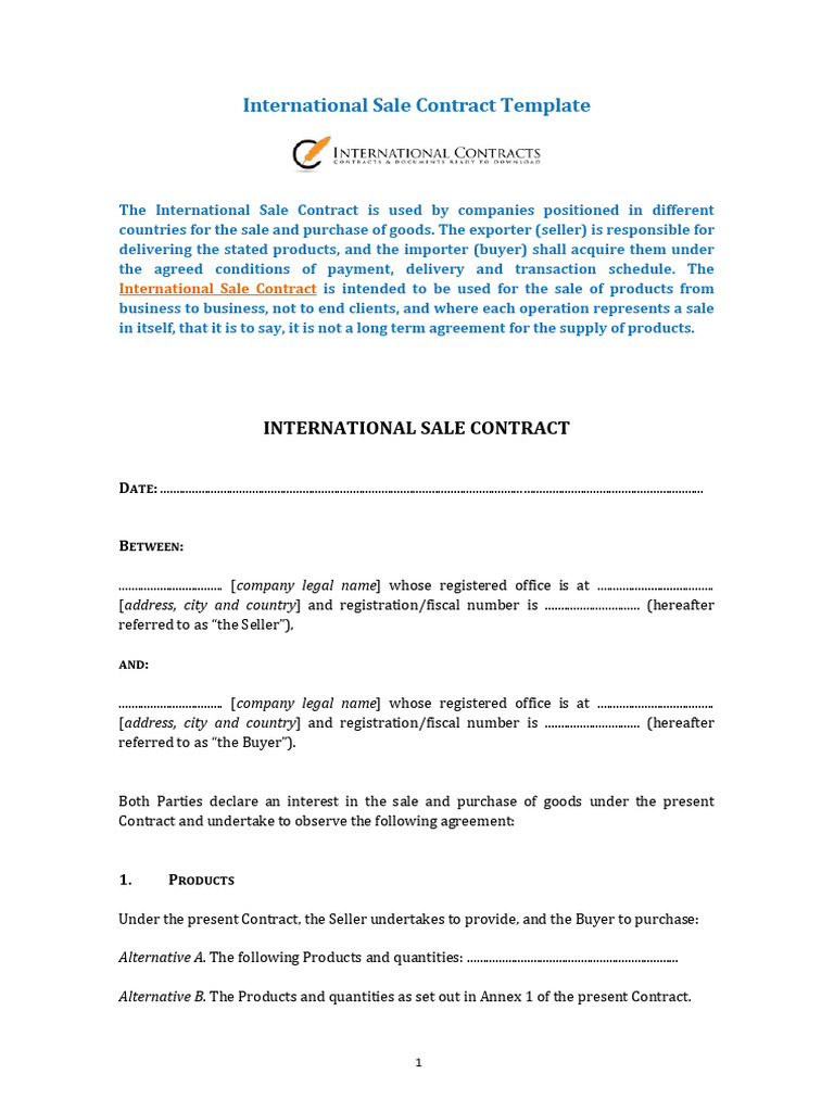 International Sale Contract Template | PDF | Prices | Letter Of Credit