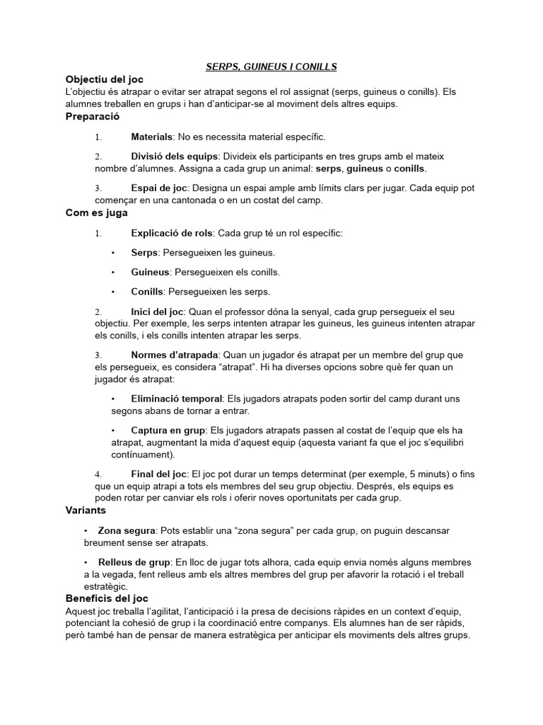 Joc Serps, Guineus I Conills | PDF