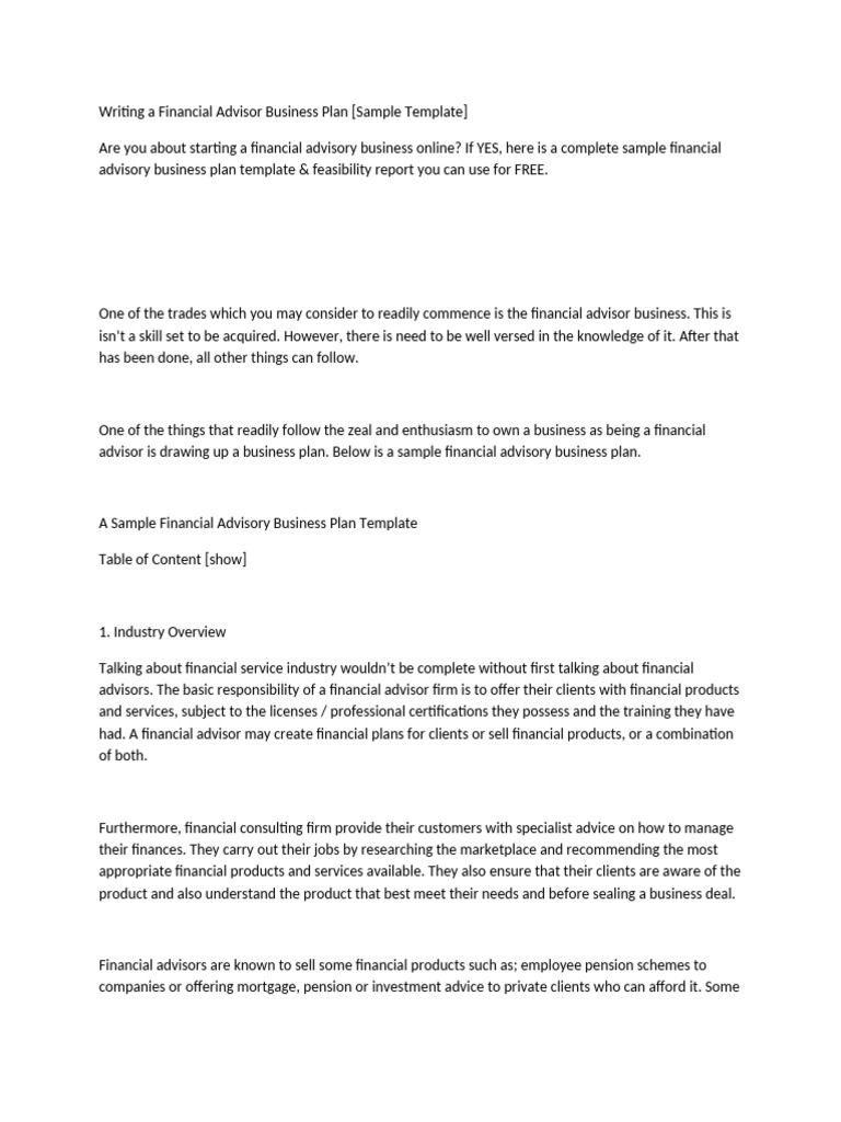 Writing A Financial Advisor Business Plan (Sample Template) | PDF ...