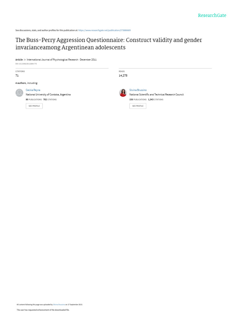 The Buss-Perry Aggression Questionnaire Construct 2 | PDF | Aggression ...