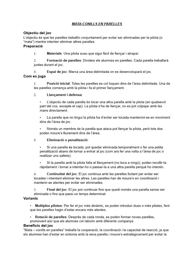 Joc Mata-Conills en Parelles | PDF
