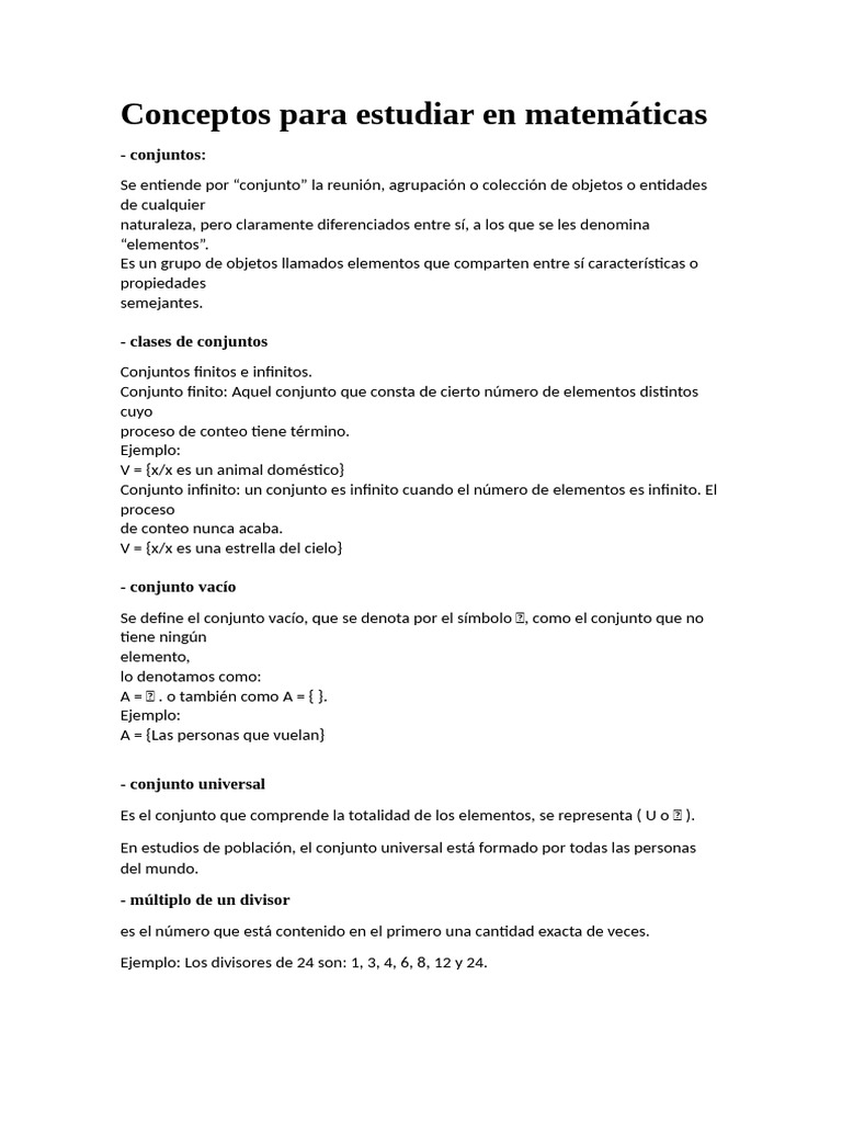 Conceptos Clave en Matemáticas Básicas | PDF | Conjunto (Matemáticas ...