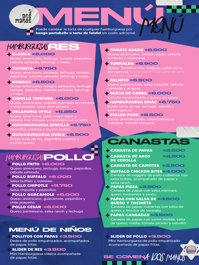 A Dos Manos Menu Agosto 2024 | PDF | Hambúrgueres | Alimentos