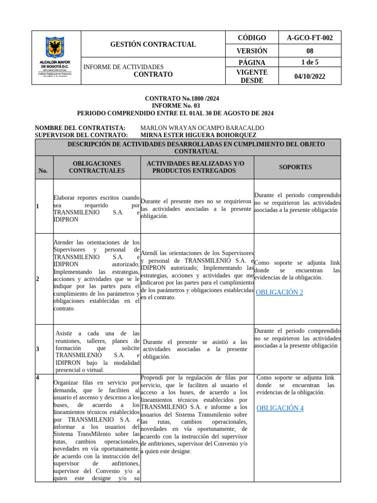 Formato Informe de Actividades Julio 2024 | PDF