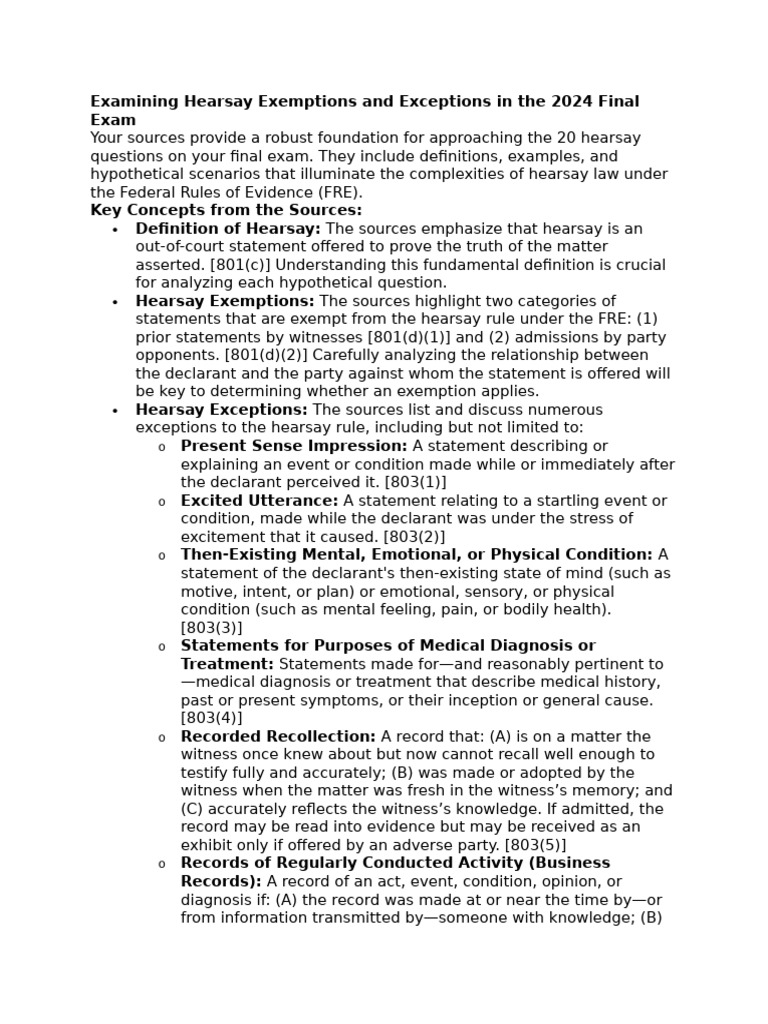 Examining Hearsay Exemptions and Exceptions | PDF | Daubert Standard ...