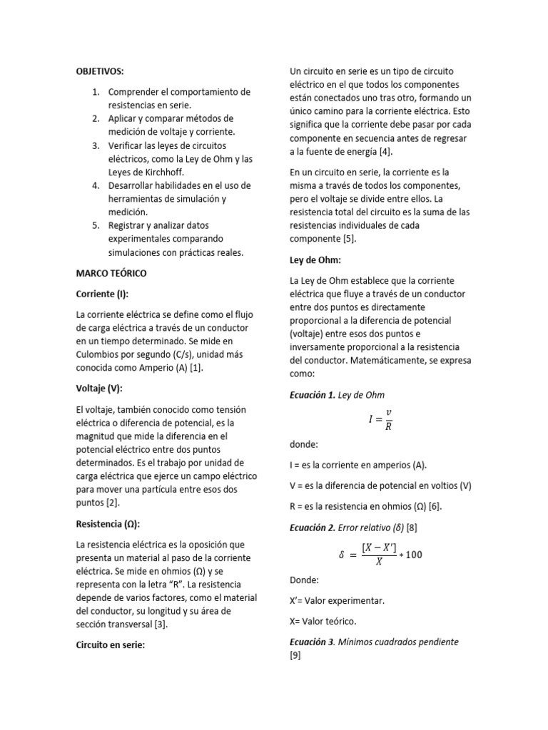 Ley de Ohm Informe | PDF | Red eléctrica | Corriente eléctrica