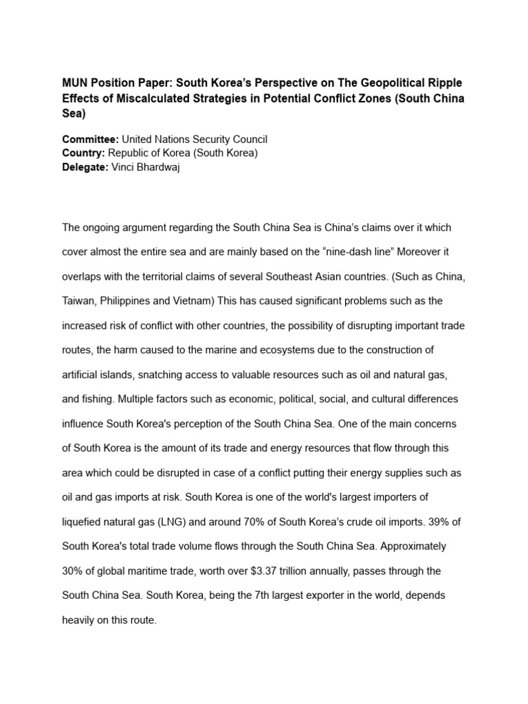 Position Paper South Korea | PDF | South China Sea | Natural Gas