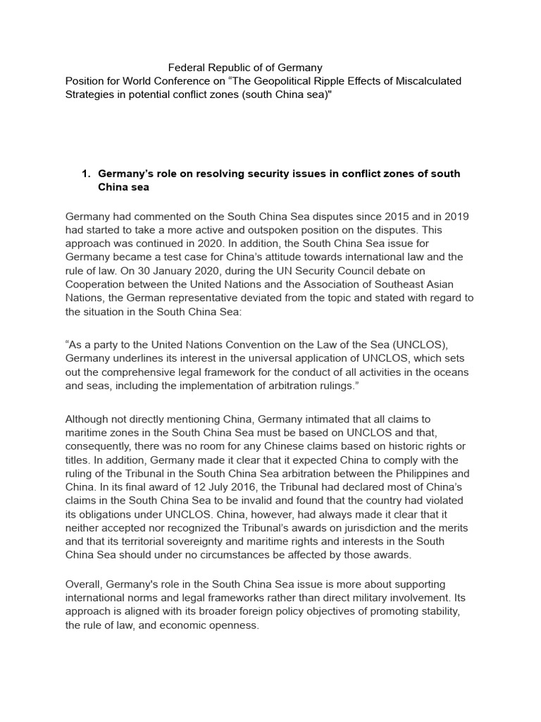 Position Paper MUN (Germany) | PDF | South China Sea | International ...