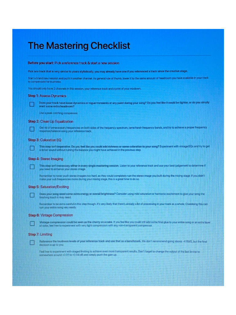 The Mastering Checklist | PDF