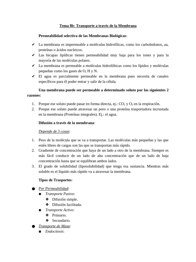 TEMA 8b Transporte de Membrana | PDF | Membrana biológica | Bicapa lipídica