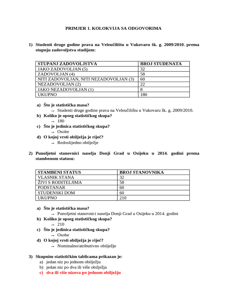 Prvi Kolokvij - Statistika | PDF