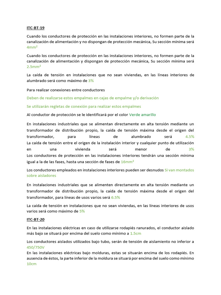 ITC-BT-19: Verde Amarillo | PDF | Cableado eléctrico | Conductor electrico