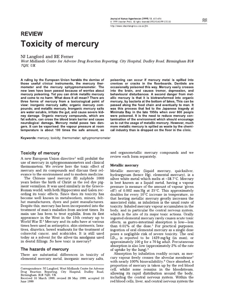 Toxicity of Mercury | PDF
