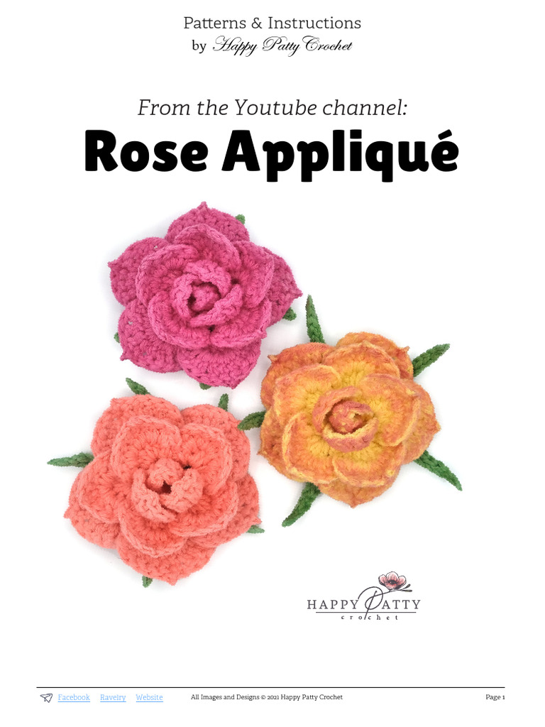 Free Rose Applique Crochet Pattern | PDF | Crochet | Textile Arts