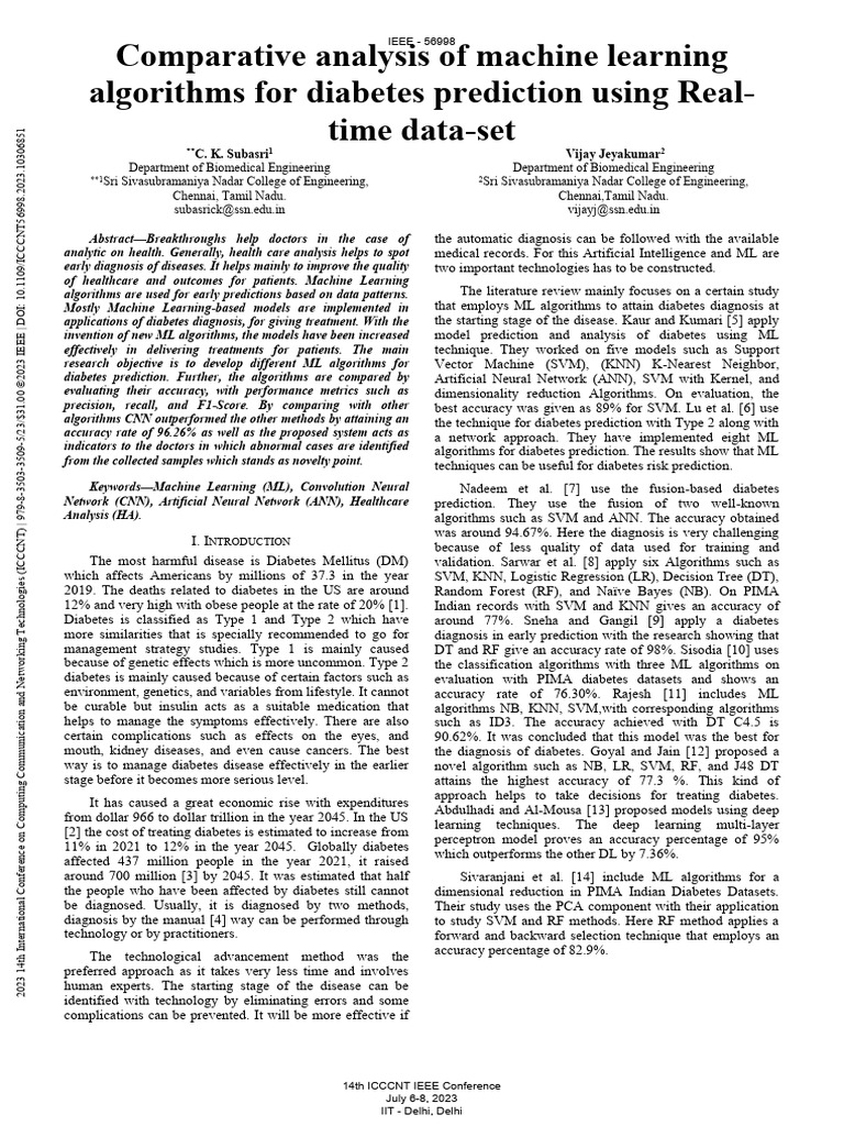 22comparative Analysis of Machine Learning Algorithms For Diabetes ...