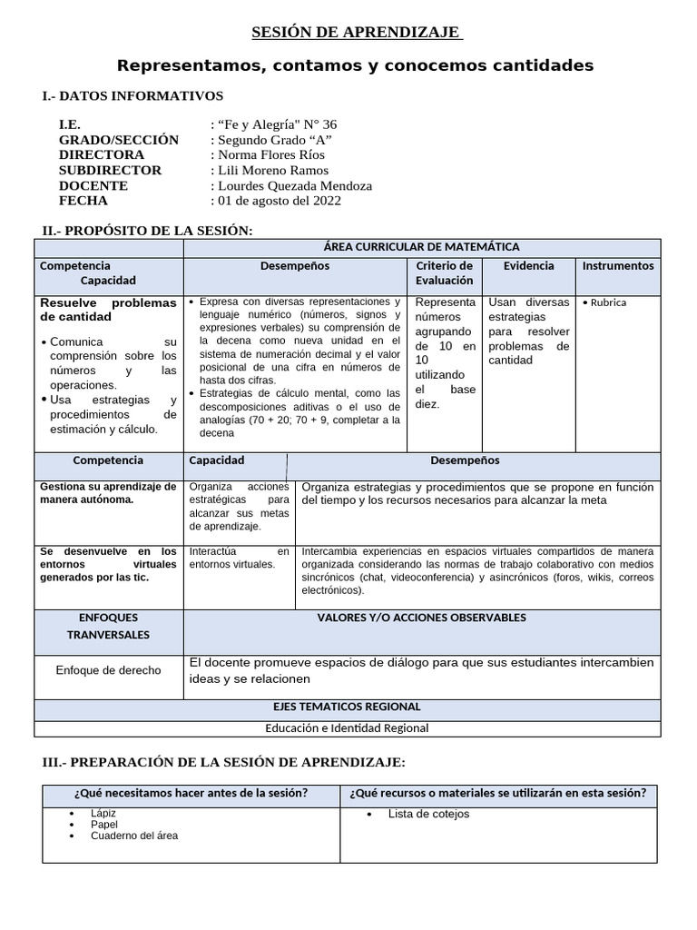 SESIÓN DE APRENDIZAJE 1 - Matematica | PDF | Aprendizaje | Cognición