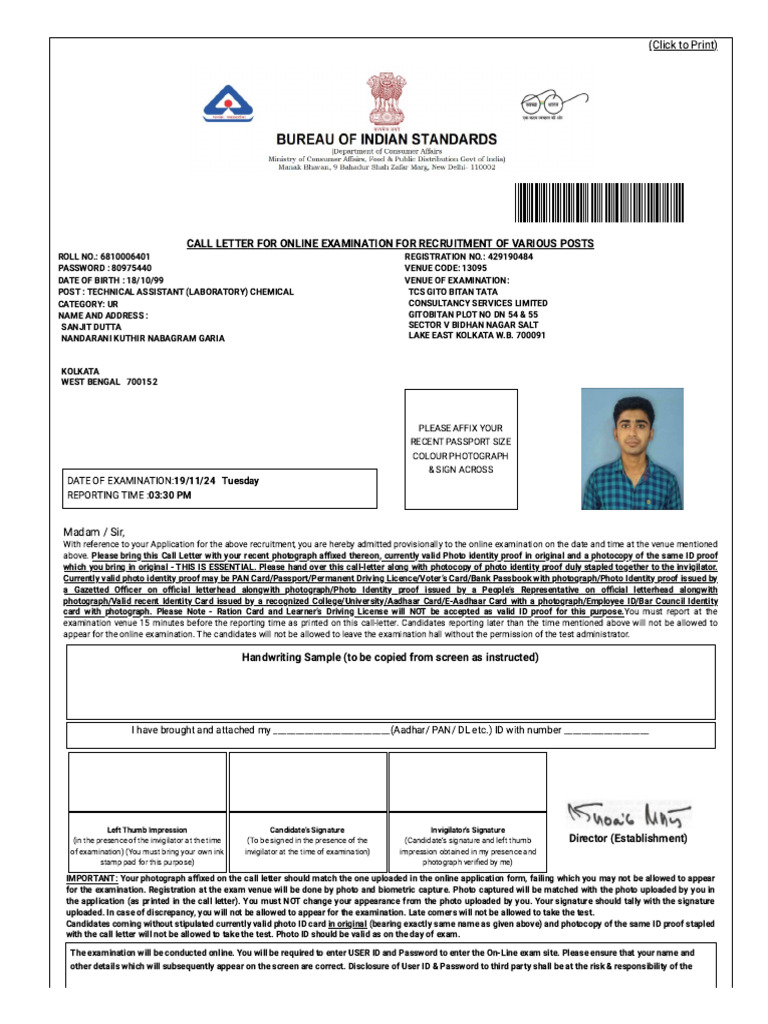 BIS Call Letter | PDF | Identity Document | Biometrics
