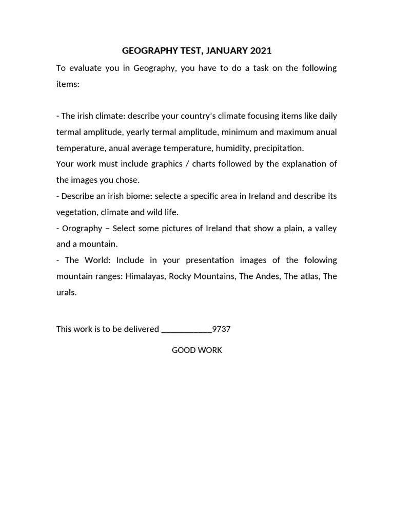 Geography Test January 2021 | PDF