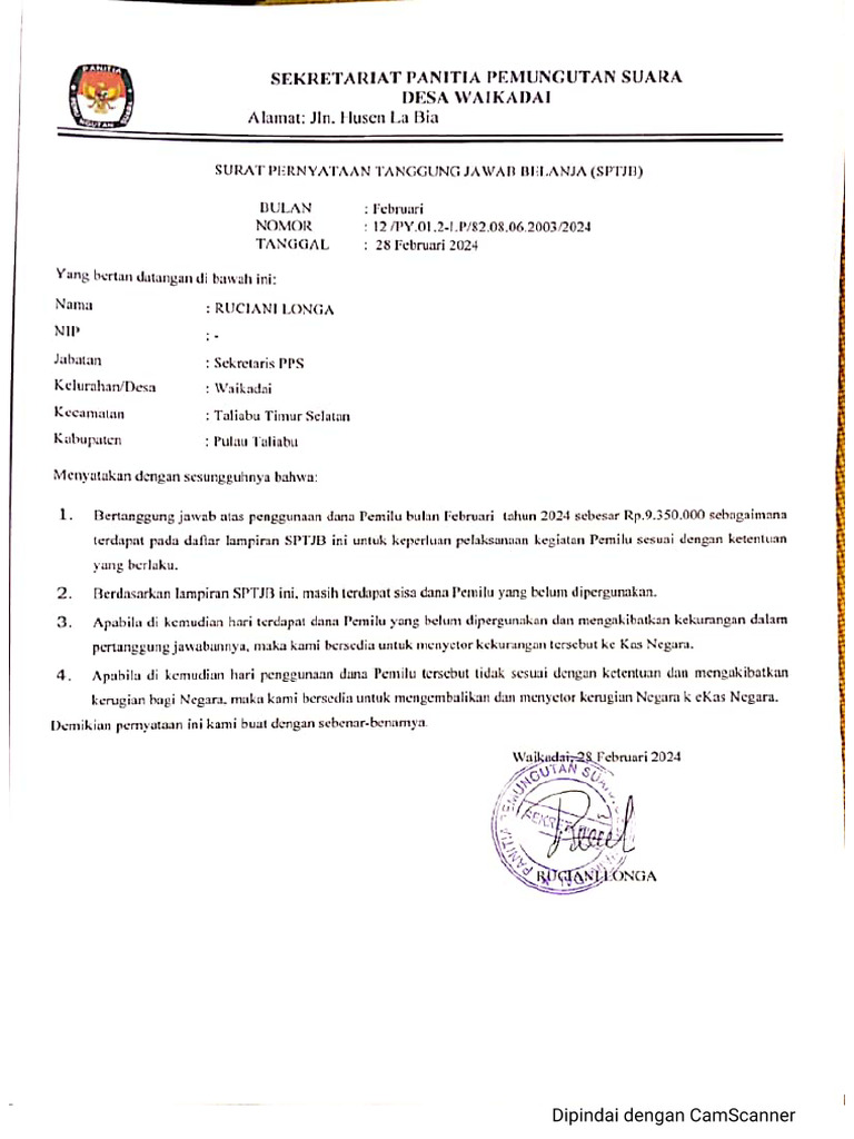 Surat SPTJ Feb | PDF