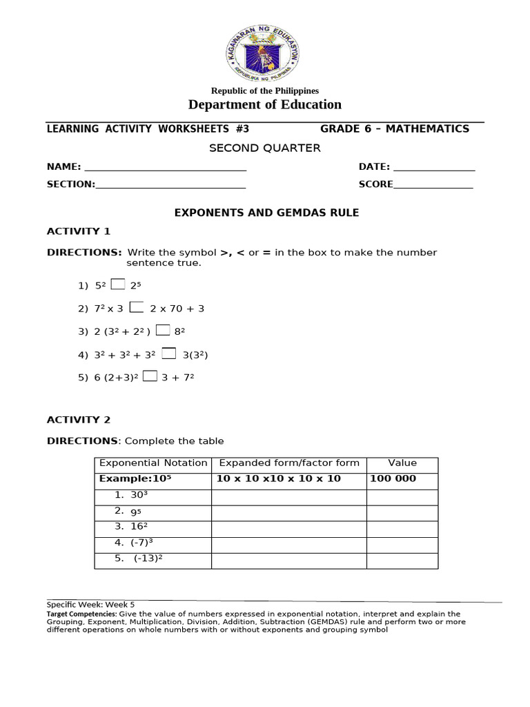 Math6 LAS3 Q2 | PDF | Numbers | Integer