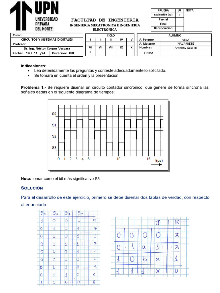 Examen T3 - Circuitos y Sistemas Digitales UPN 2024 - II | PDF | Ingenieria Eléctrica | Informática