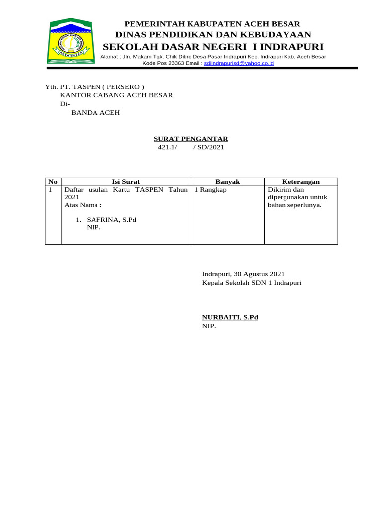 Surat Pengantar Taspen | PDF