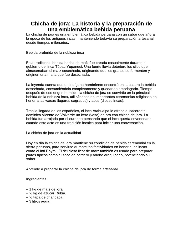 Chicha de Jora | PDF | Imperio Inca | Bebida