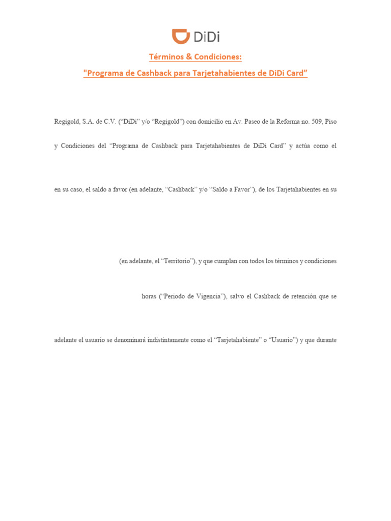 Cashback y vigencia de DiDi Card | PDF | Dinero