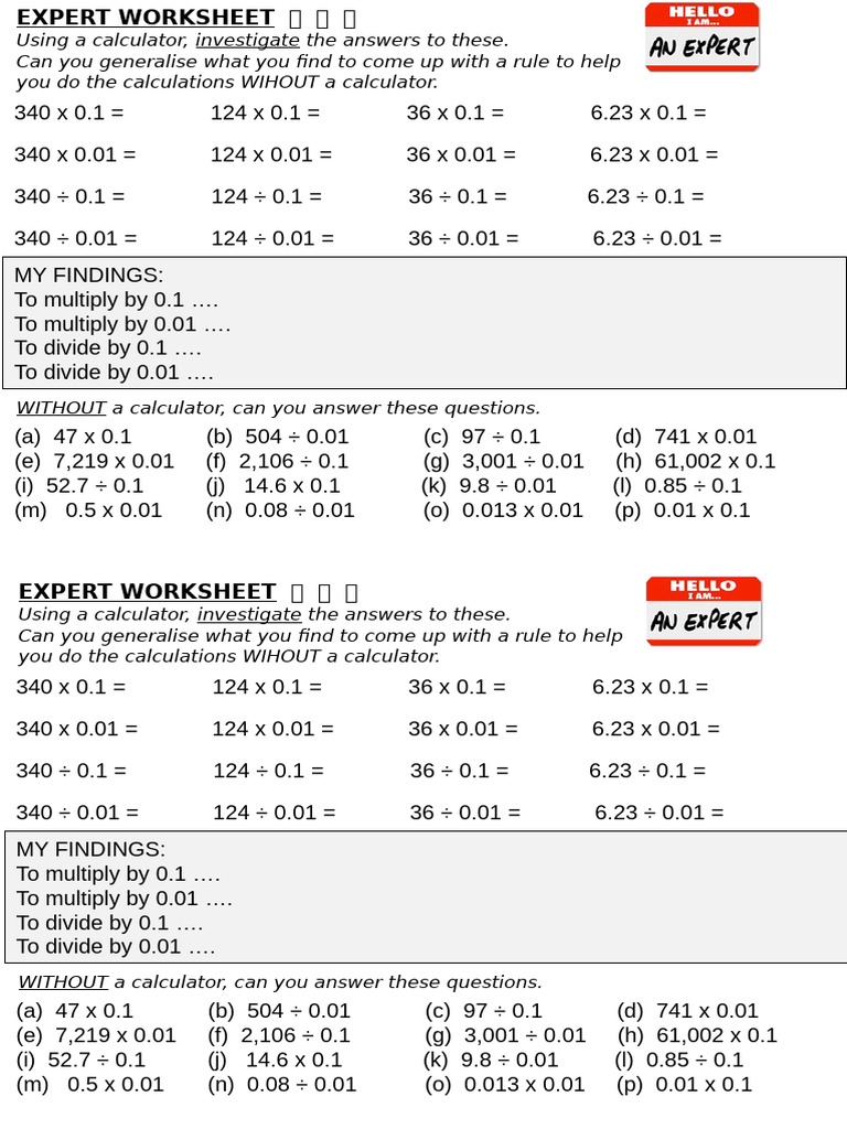 Multiplying and Dividing by Decimals Worksheet | PDF