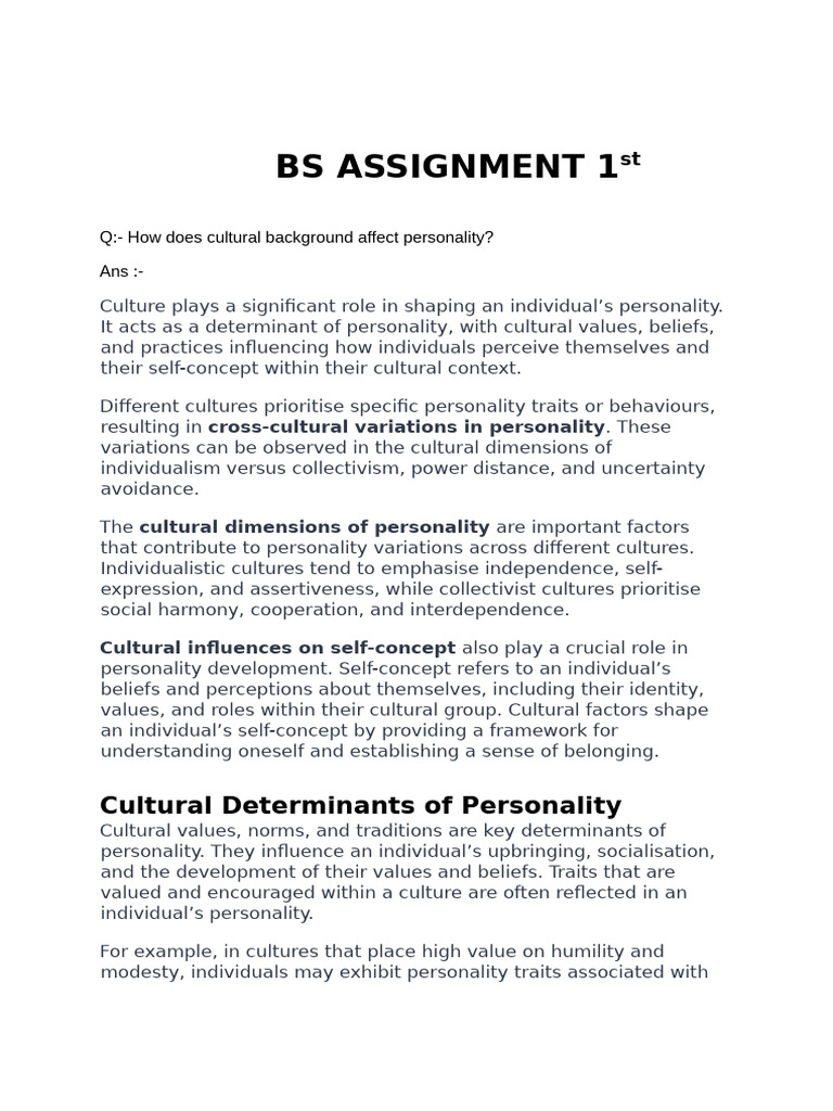 BS Assignment | PDF | Self Concept | Individualism