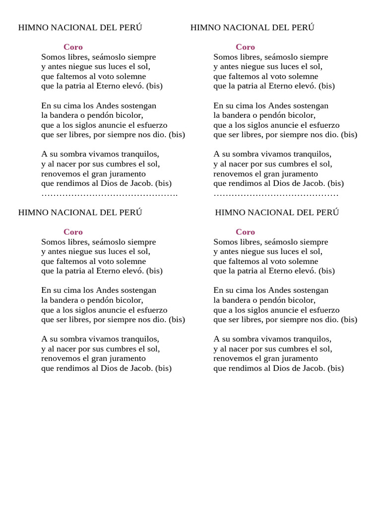 Himno Nacional del Perú: Letra y Significado | PDF