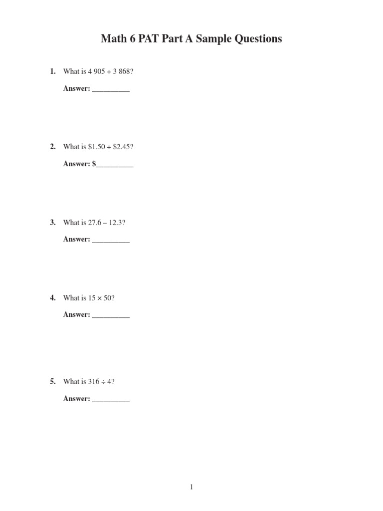 PAT Grade 6 Math | PDF