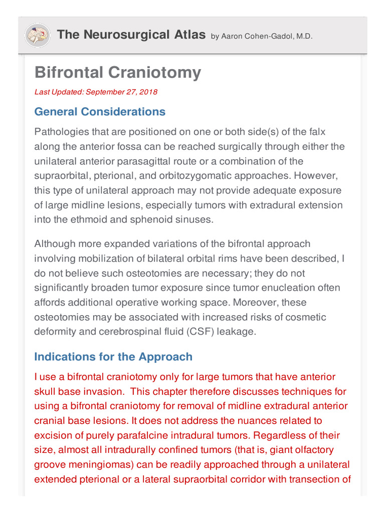 Bifrontal Cramiotomy | PDF | Skull | Cerebrospinal Fluid