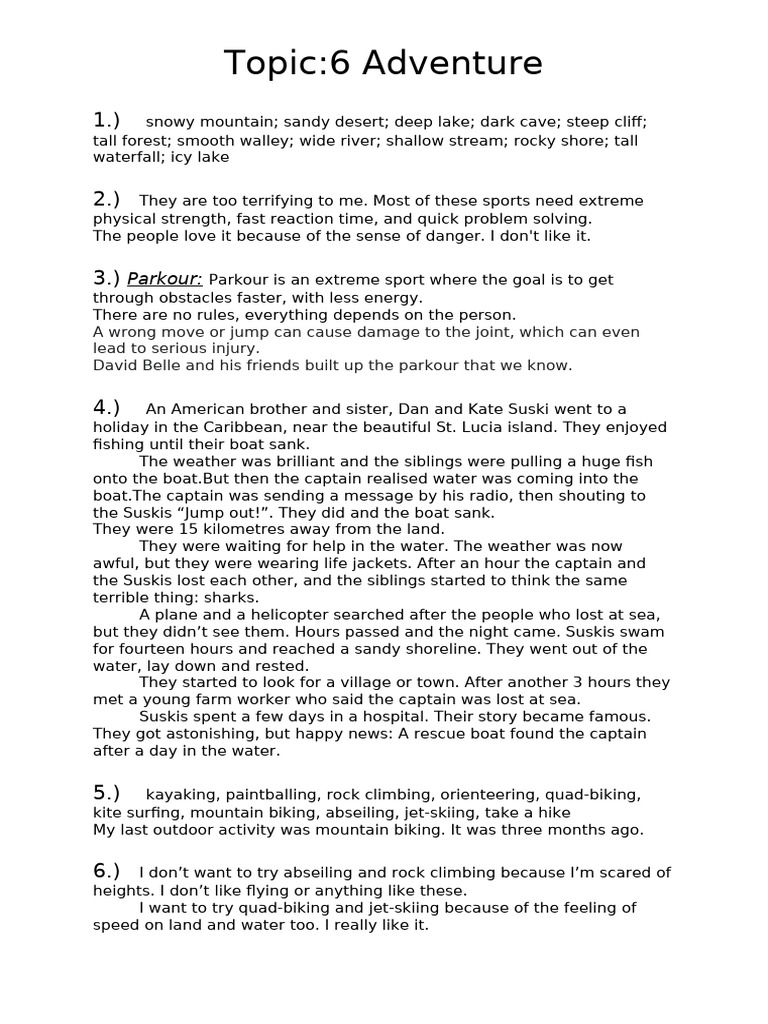 Topic 6 Adventure | PDF