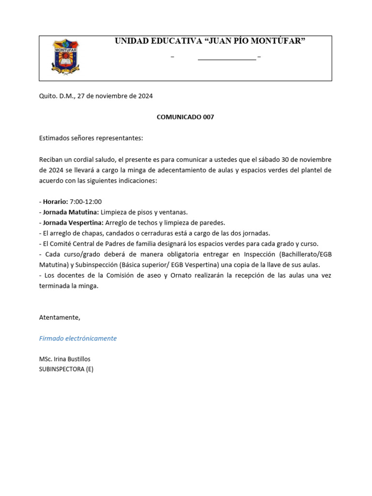 Comunicado 007 | PDF