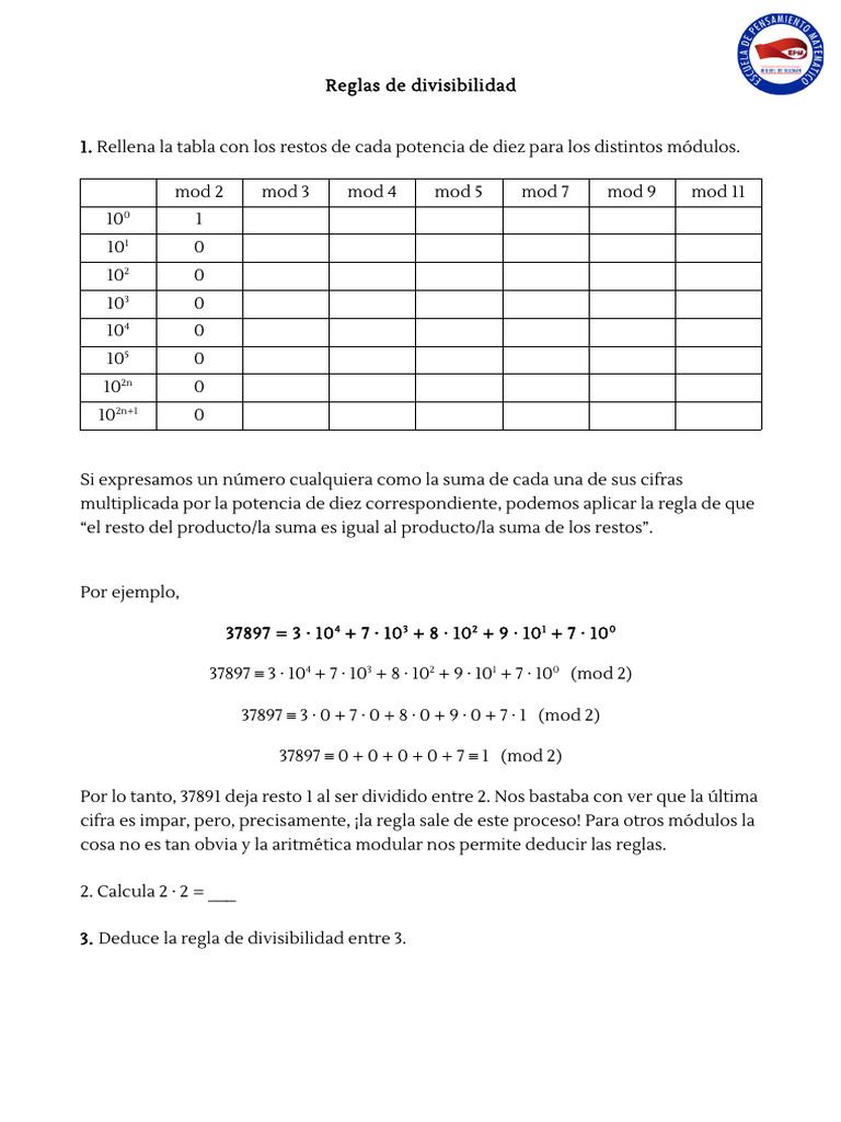 Reglas Divisibilidad | PDF