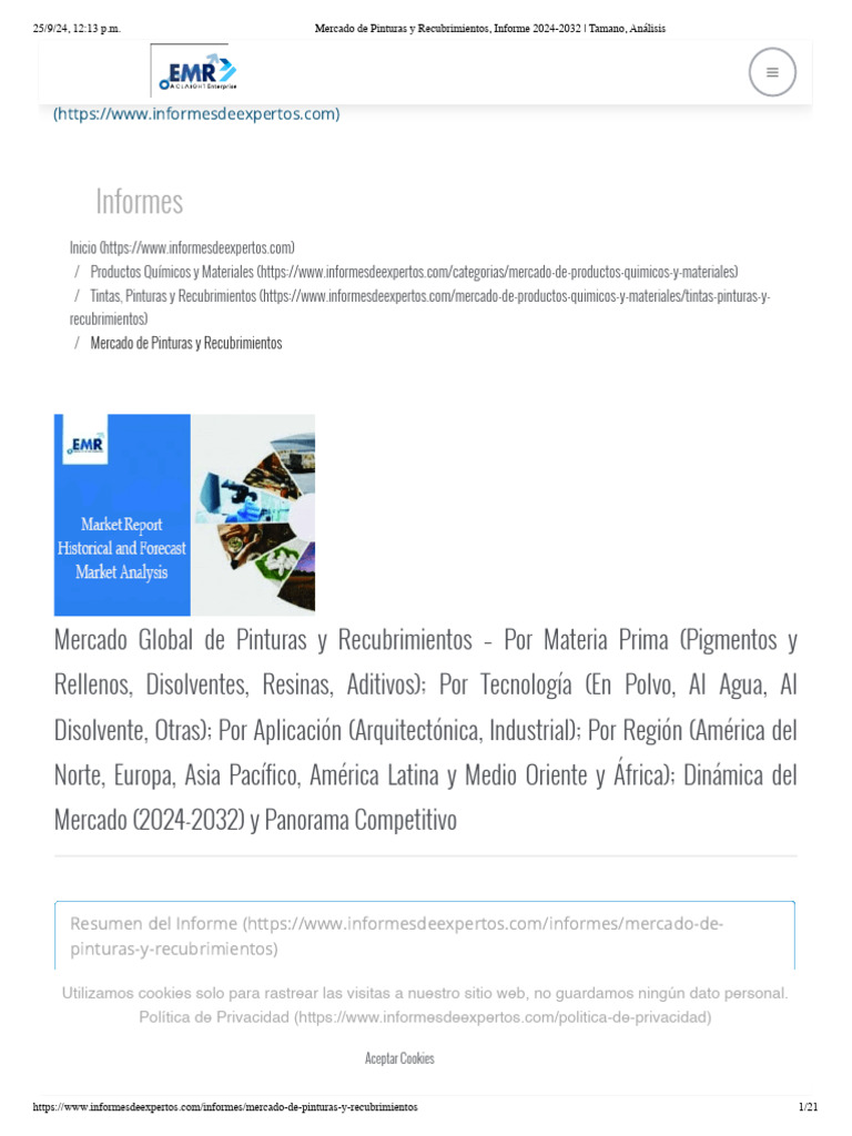Mercado de Pinturas y Recubrimientos, Informe 2024-2032 - Tamano, Análisis | PDF | Cookie HTTP ...